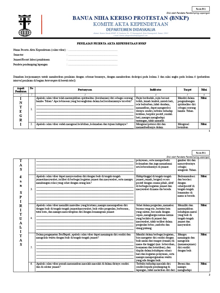 Format B-1 Pendamping Lapangan | PDF
