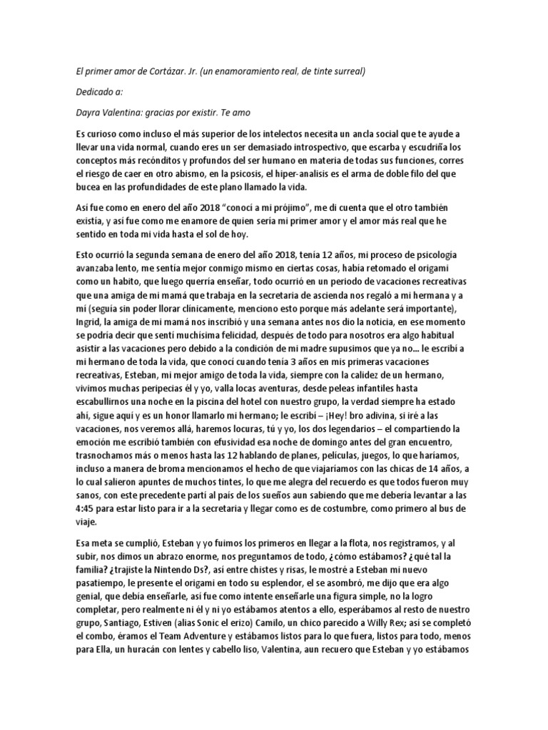El Primer Amor de Cortázar J.R | PDF | Amor | Verdad