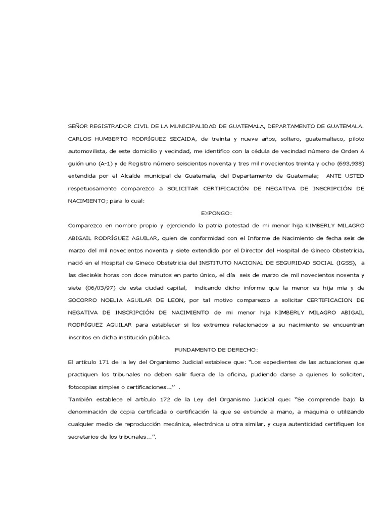 Solicitud de Negativa de Partida - victOR | PDF | Guatemala | Gobierno