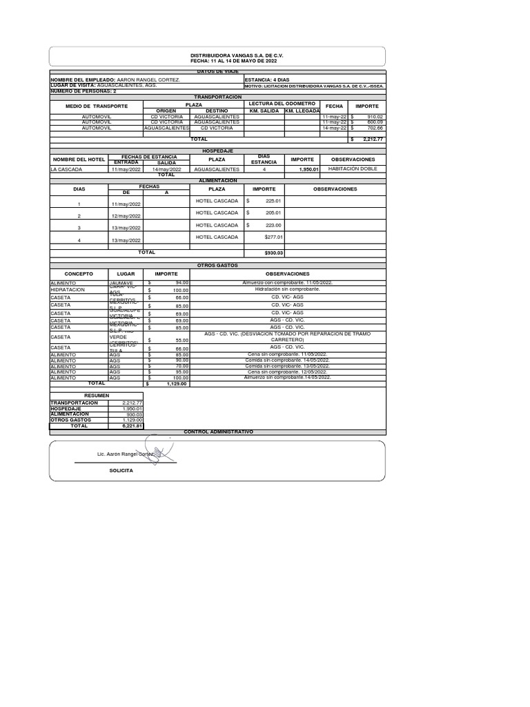Formato de Solicitud de Reembolso de Viaticos, Lic. Aaron Rangel Cortez ...