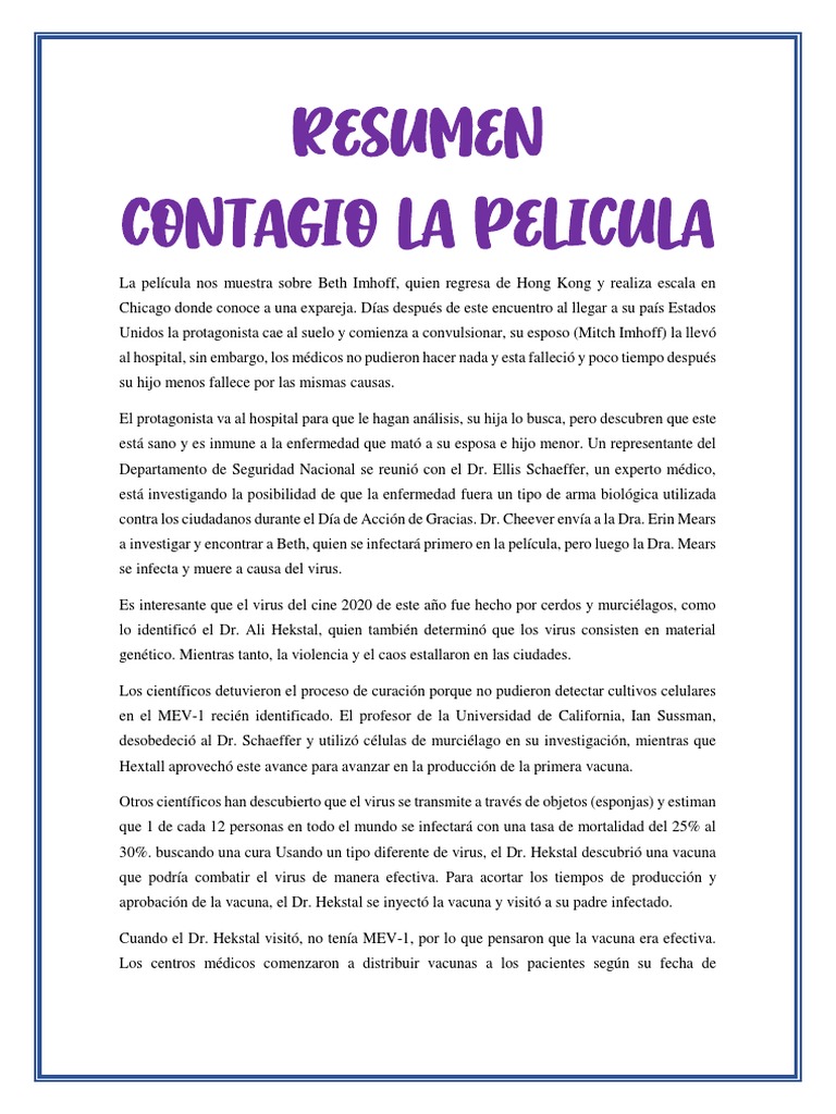 Resumen Contagio La Película | PDF | Medicina CLINICA | Medicina