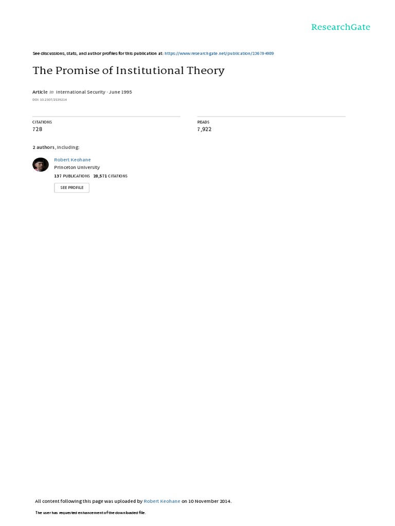 Keohane, Martin - 1995 - The Promise of Institutionalist Theory | PDF