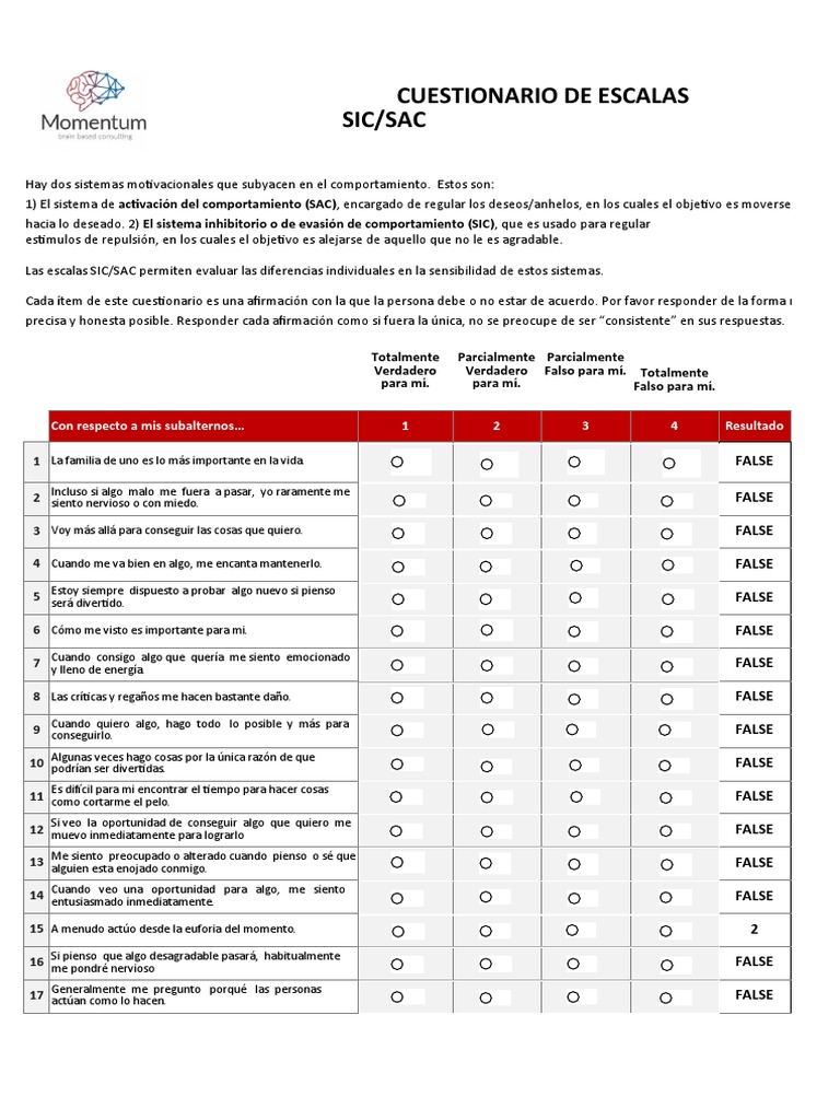 Test SIC-SAC | PDF | Ansiedad | Motivación