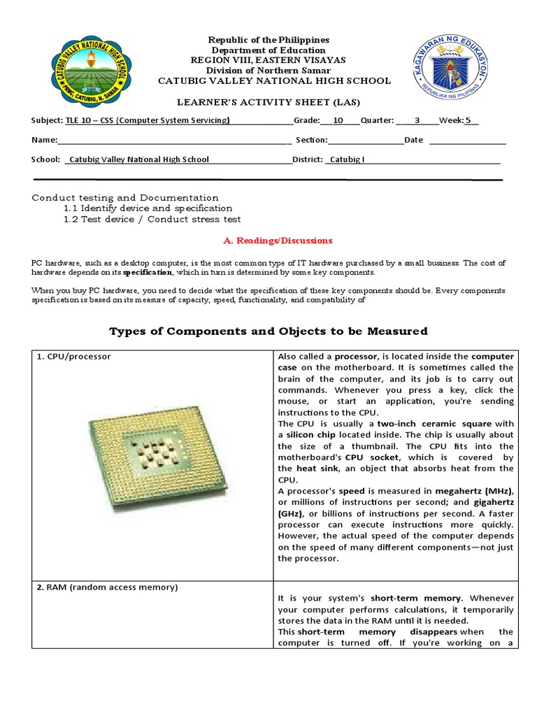 Types of Components and Objects To Be Measured | PDF | Computer Data ...