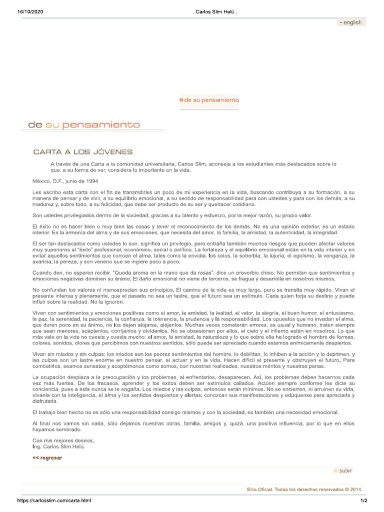 Carta Carlos Slim A Jovenes Universitarios | PDF