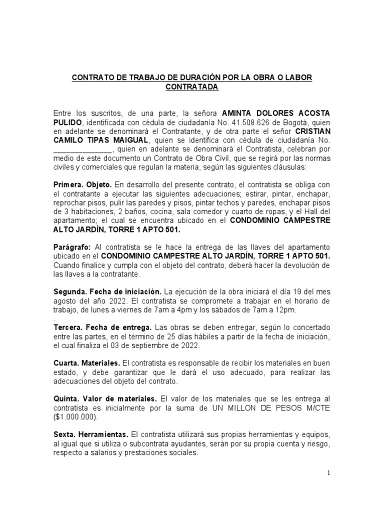 Contrato Por Obra o Labor | PDF