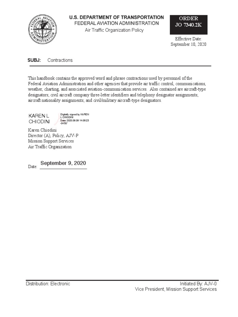 FAA Order JO 7340 - Contractions For Communication | PDF | Federal ...