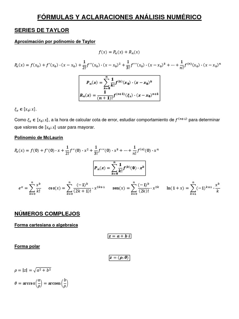 Fórmulas Numérico | PDF | Número complejo | Integral