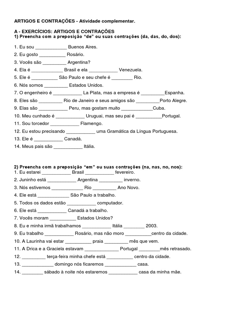 Exercícios Artigos e Contrações | PDF