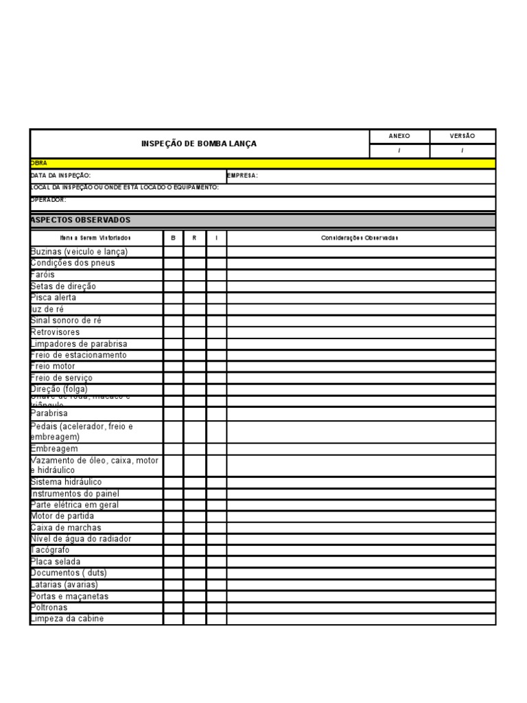 Check List - BOMBA LANÇA