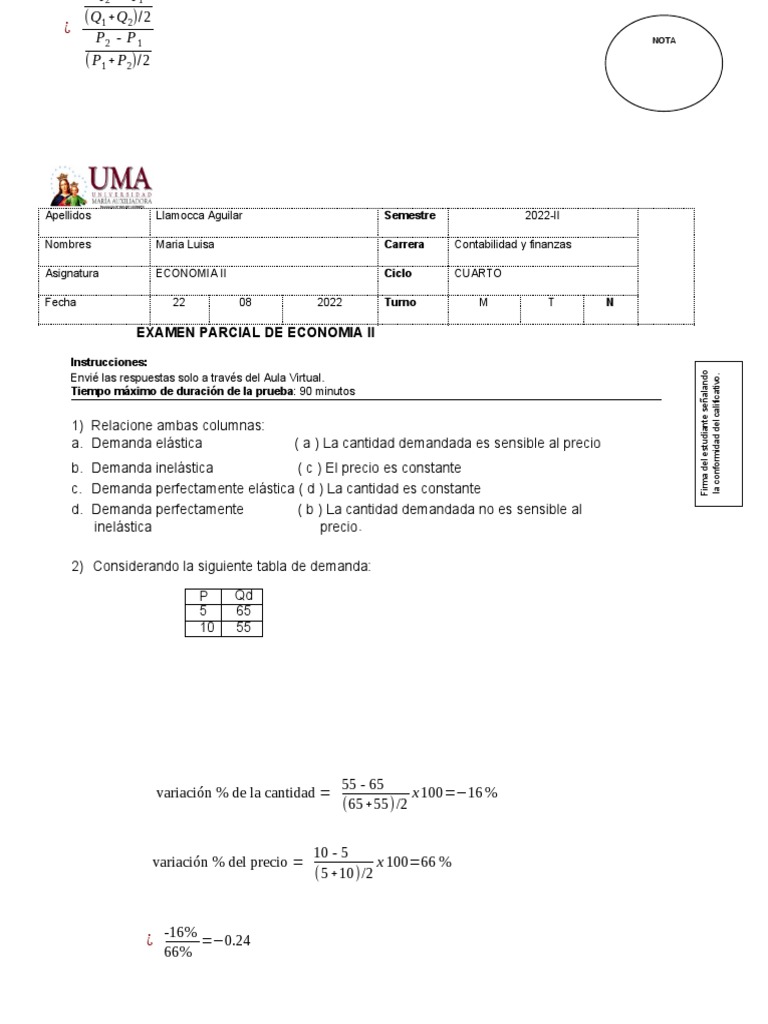 Examen Parcial de Economia II | PDF | Oferta y demanda | Oferta (economía)
