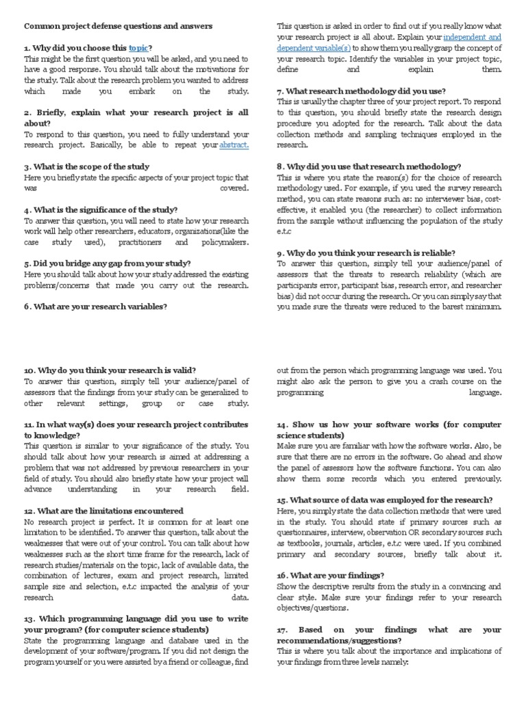 Common Project Defense Questions Guide | PDF | Science | Cognition