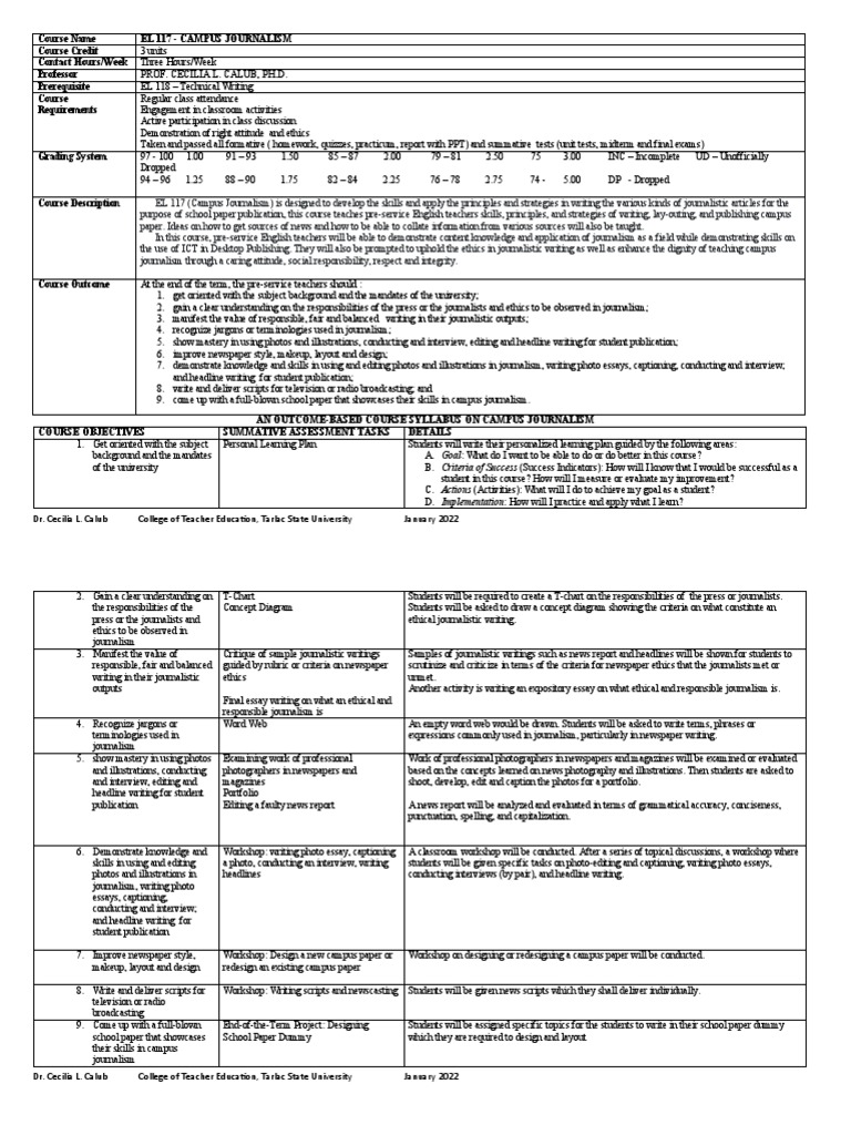 Campus Journalism - A Course Syllabus | PDF | Journalism | Educational ...