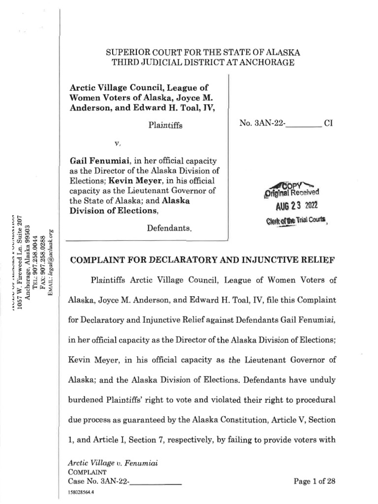 After State of Alaska Fails To Address Voter Disenfranchisement Issues ... After State of Alaska Fails To Address Voter Disenfranchisement Issues ...