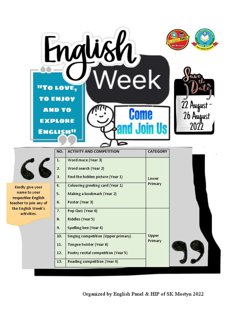 English Week Activities 2022 | PDF