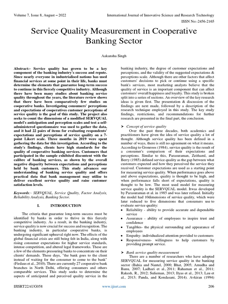 Service Quality Measurement in Cooperative Banking Sector | PDF | Methodology | Evaluation Methods