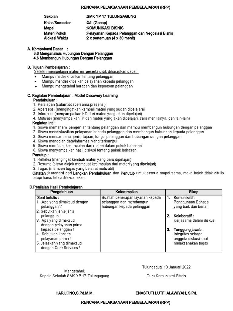 RPP Komunikasi Bisnis Genap 2021 2022 | PDF