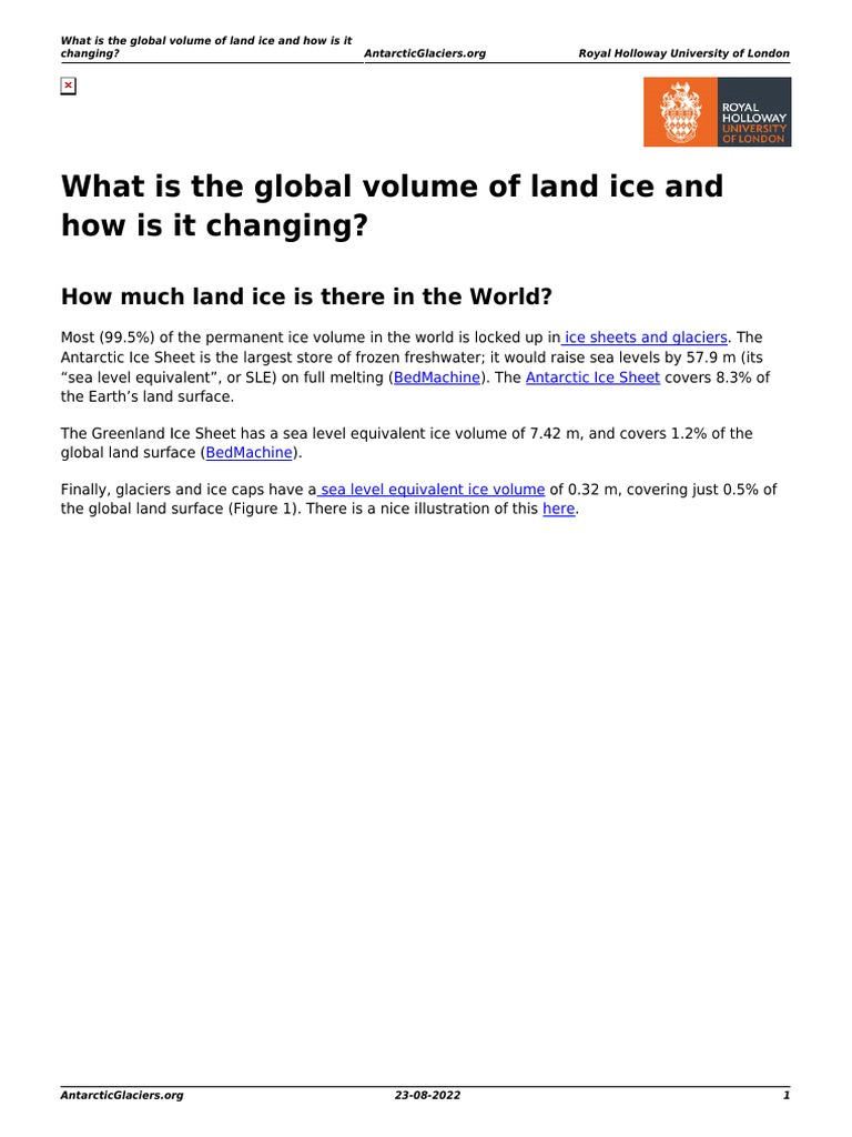 What Is The Global Volume of Land Ice and | PDF | Sea Level Rise | Glacier