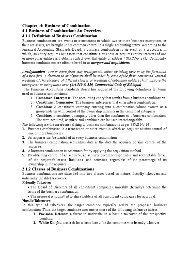 Chapter - 4: Business of Combination 4.1 Business of Combination: An ...