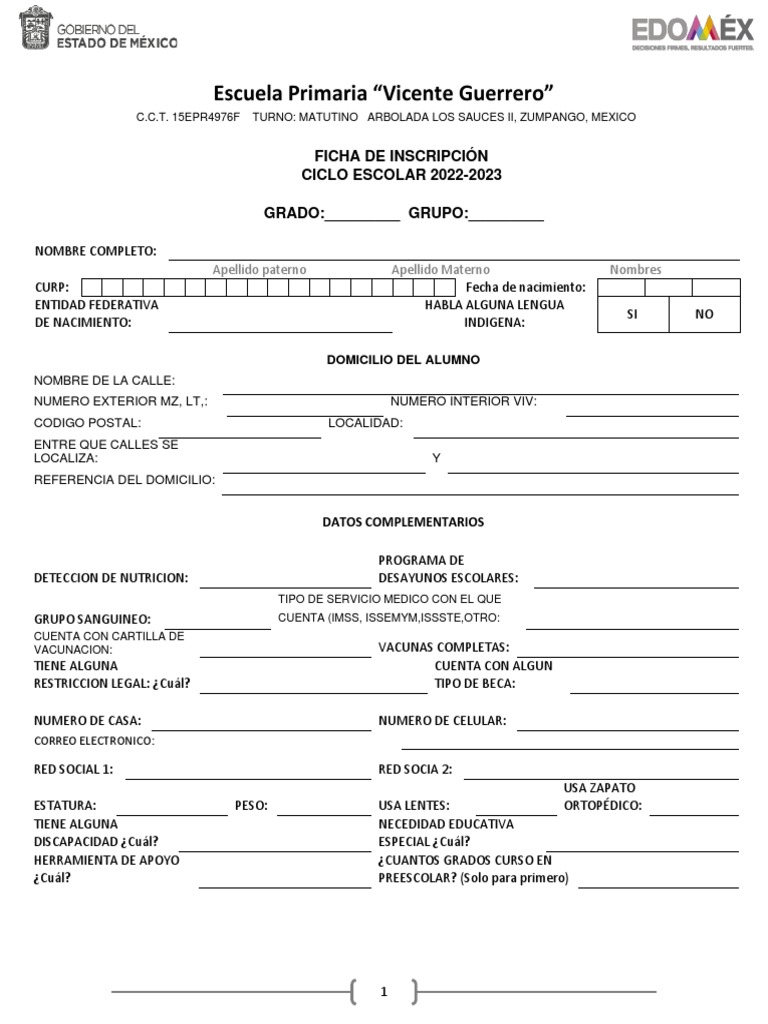 Ficha De Inscripcion 2022 2023 Pdf