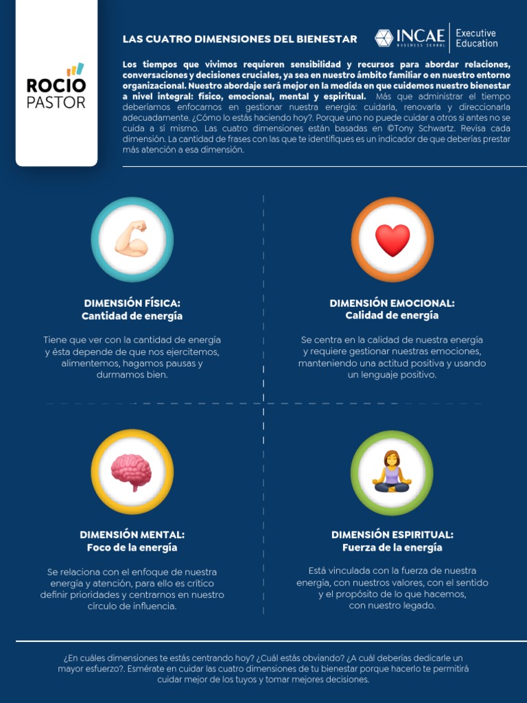 RP Infografia Las 4 Dimensiones Del Bienestar Incae | PDF | Sicología