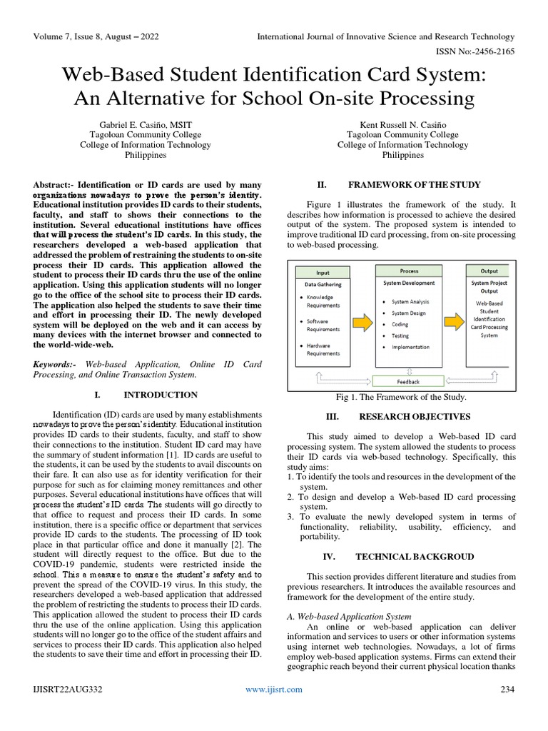 Web-Based Student Identification Card System An Alternative For School On-Site Processing | PDF ...