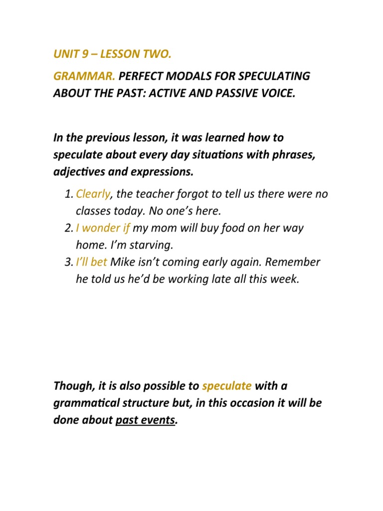 Perfect Modals Speculate Past Events Active Passive | PDF | Verb ...