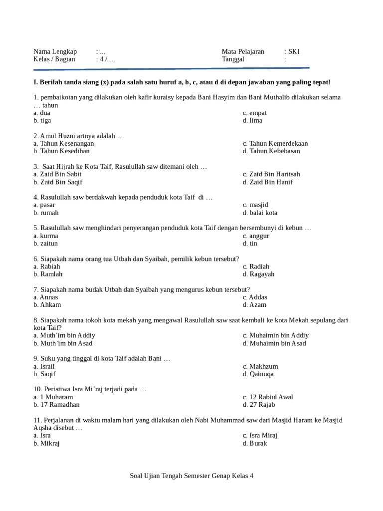 Soal SKI UTS Kelas 4 Semester 2 | PDF