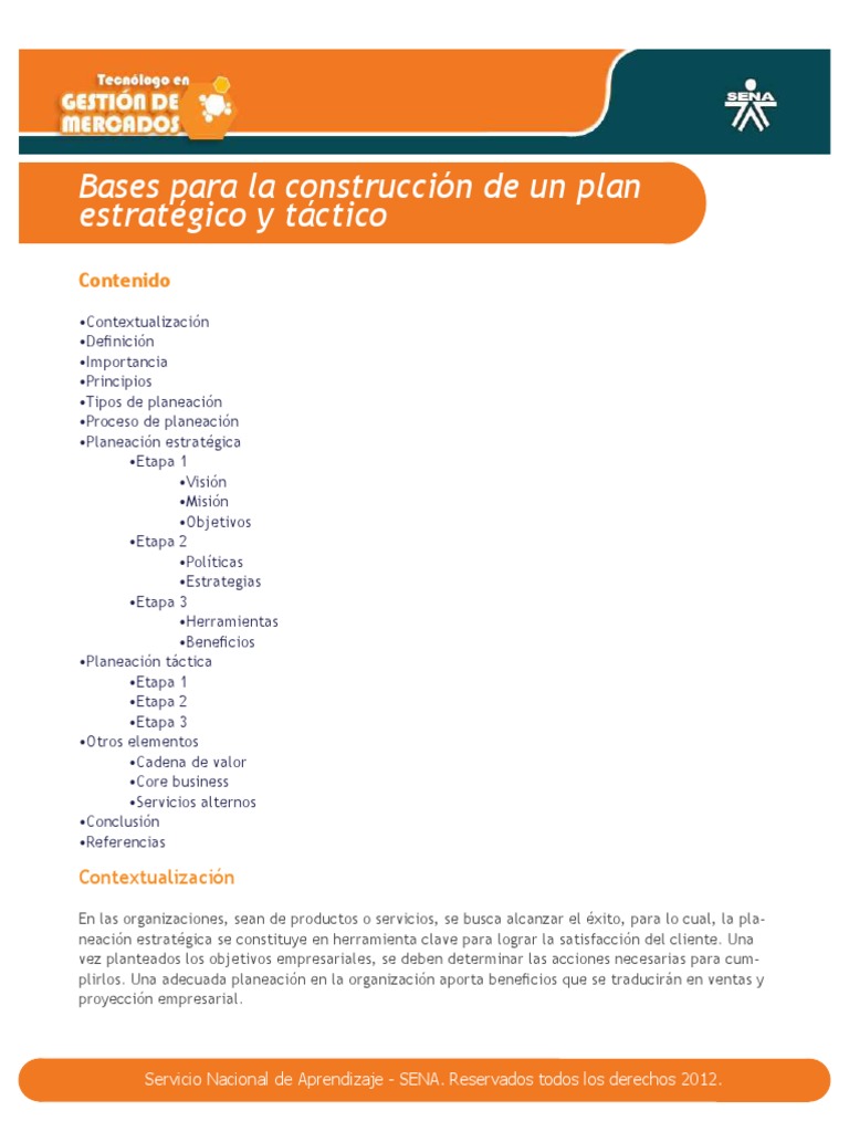 Plan Estrategico y Tactico | PDF | Planificación | Planificación ...
