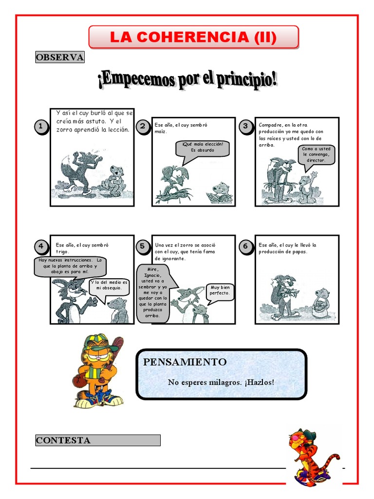 Ficha de Coherencia y Cohesion Primaria Lunes 22 de Agosto | PDF ...