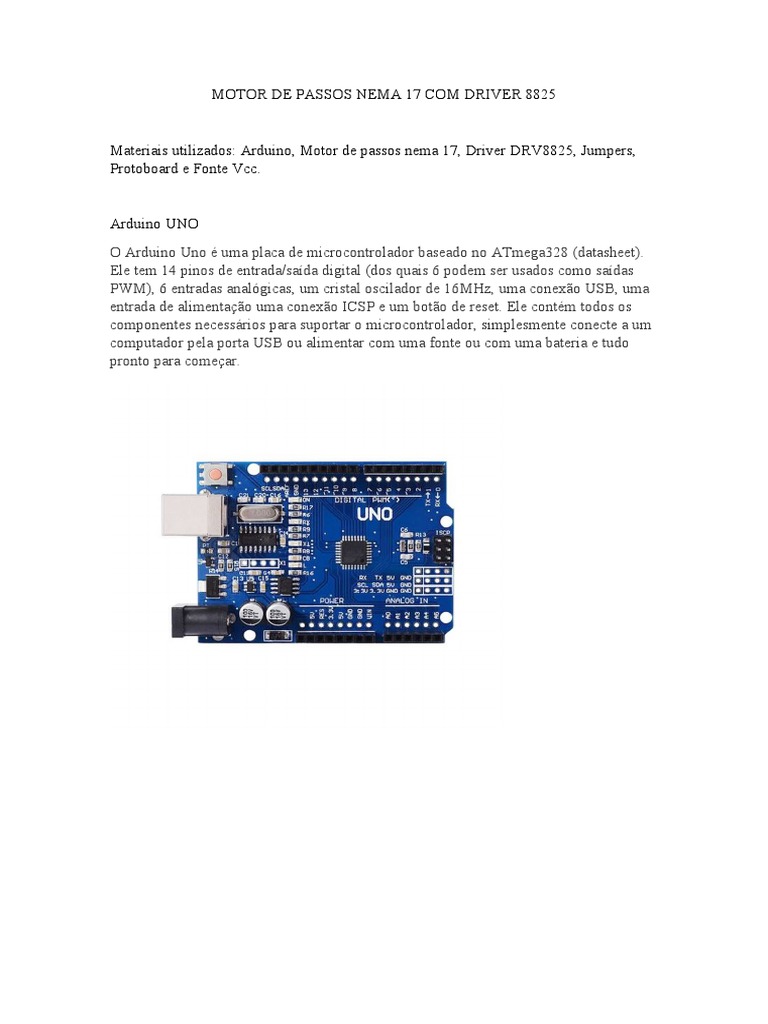Motor de Passos Nema 17 Com Driver 8825 | PDF | Rede elétrica | Arduino