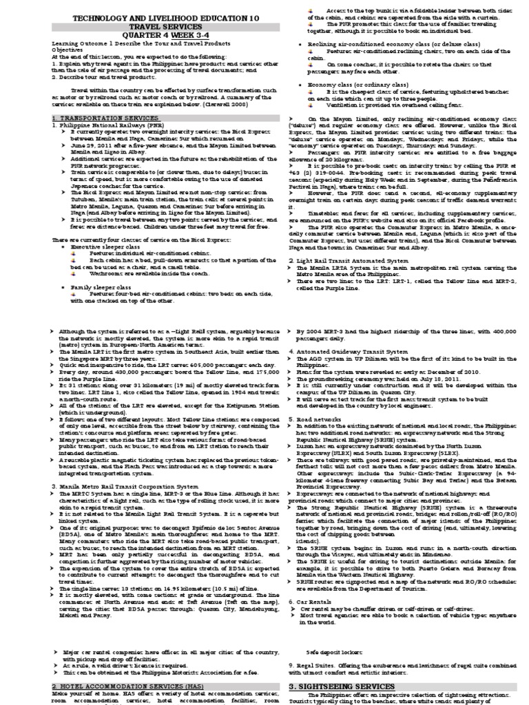 TLE 10 TRAVEL SERVICES Q4 WEEK 3-4 2022 | PDF | Restaurants | Bar ...