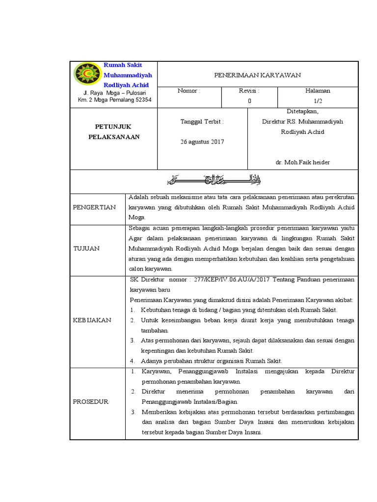 Sop Penerimaan Karyawan | PDF