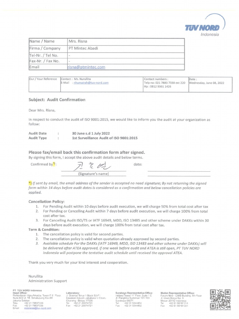 Tuv Nord Audit Confirmation | PDF