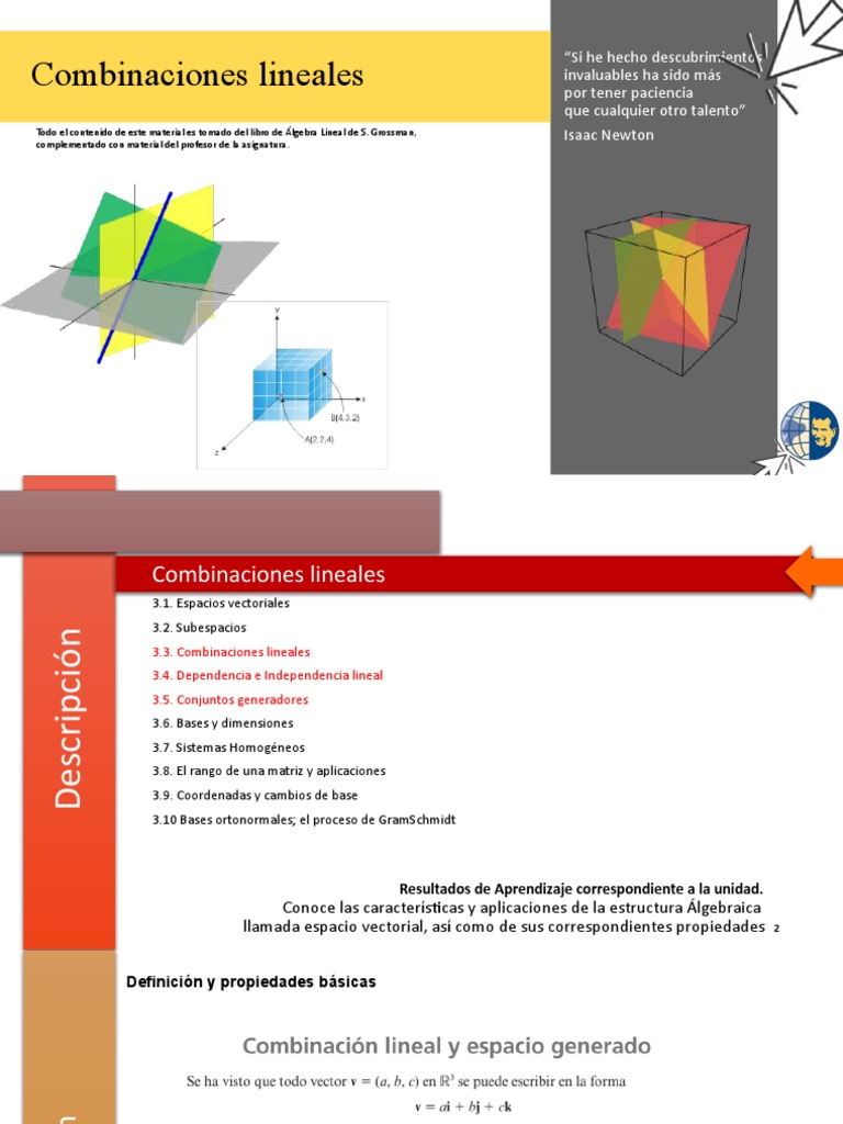Álgebra Lineal: Combinaciones Lineales | PDF | Espacio vectorial | Mapa ...