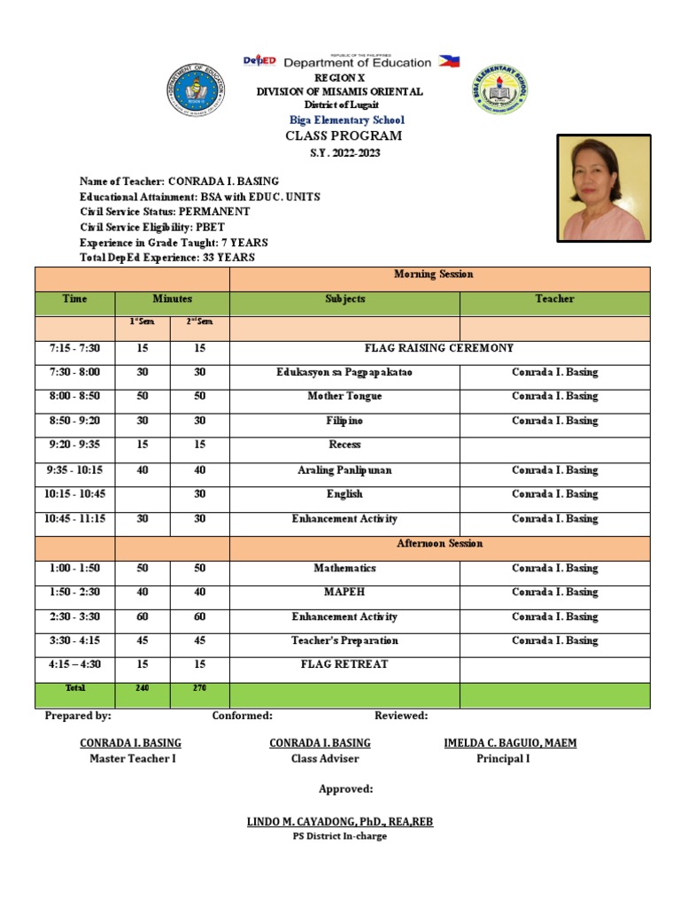 Class Program 2022 23 Whole Day | PDF