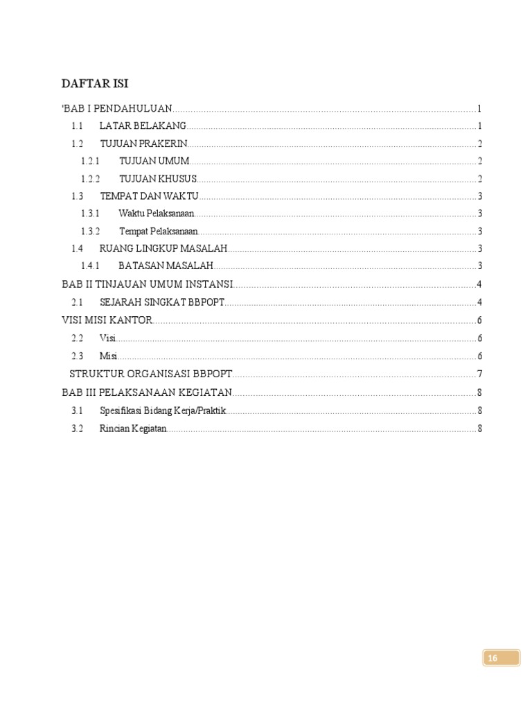 Praktik Kerja Industri di BBPOPT | PDF