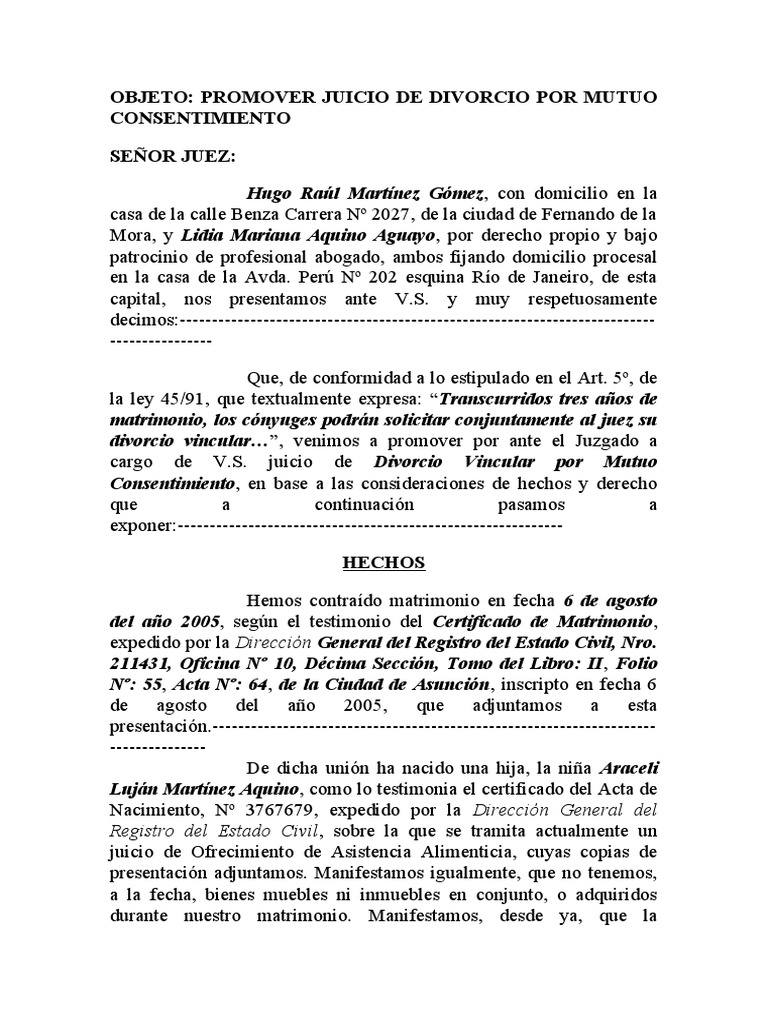 Divorcio Por Mutuo Consentimiento | PDF | Divorcio | Instituciones sociales