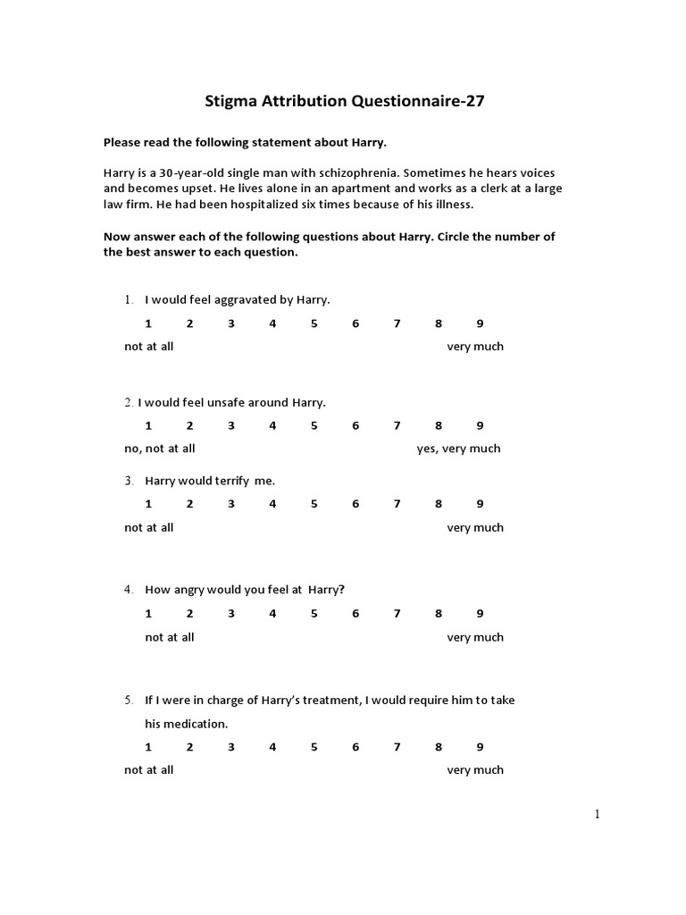 Stigma Attribution Questionnaire Insights | PDF | Mental Disorder ...