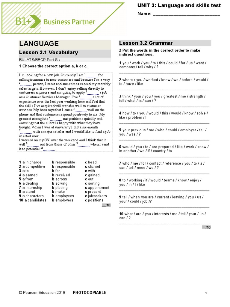 BP_B1P_Tests_U3 (1) | PDF | Communication