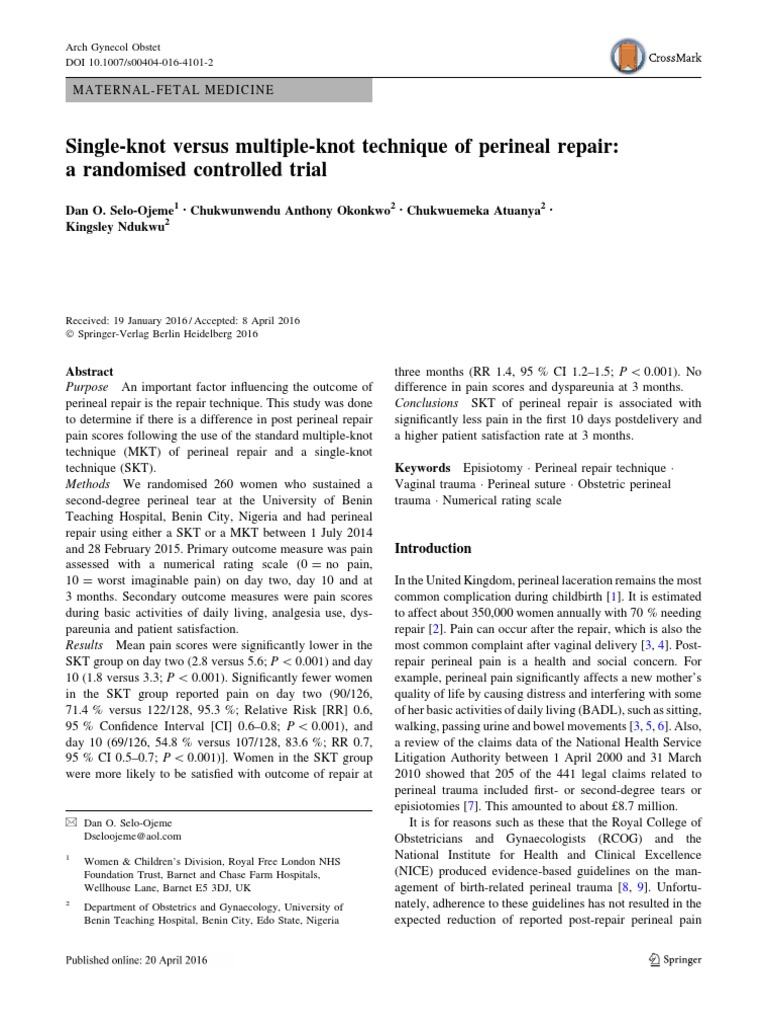 Single-Knot Versus Multiple-Knot Technique of Perineal Repair - A ...