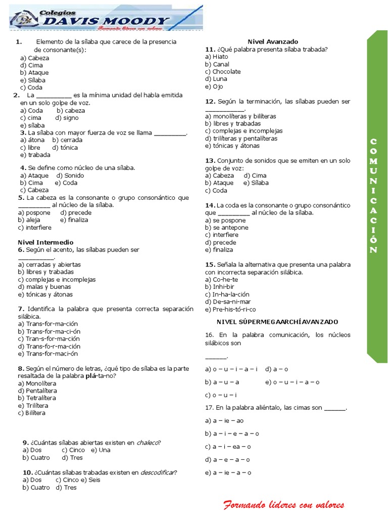 Practica de Silabeo | Descargar gratis PDF | Sílaba | Palabra