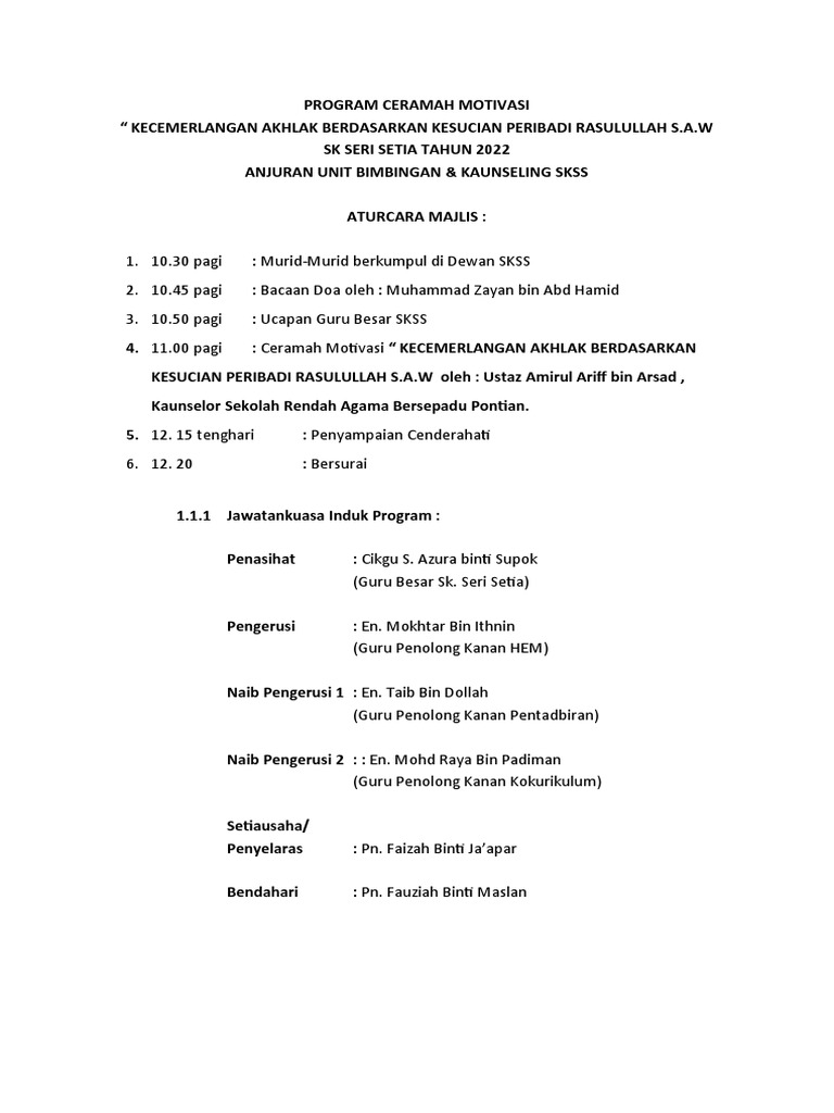 Atur Cara Program Ceramah Motivasi | PDF