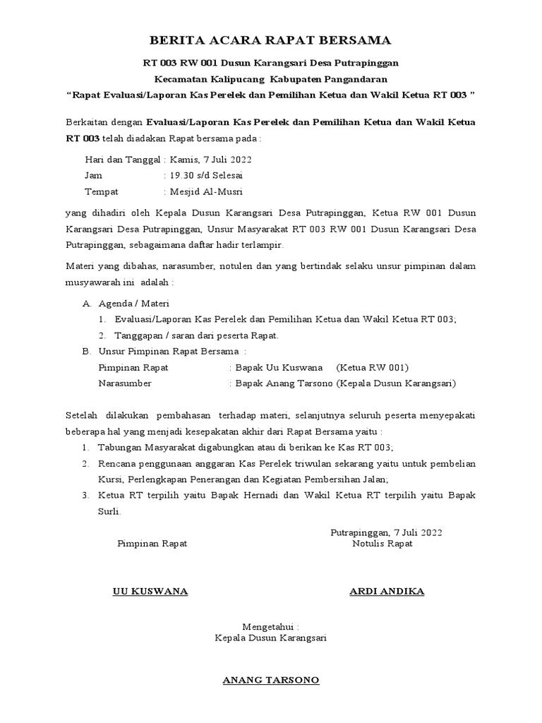 Berita Acara Dan Notulen Rapat | PDF