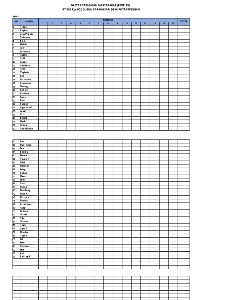 Daftar Tabungan Masyarakat RT 003 | PDF
