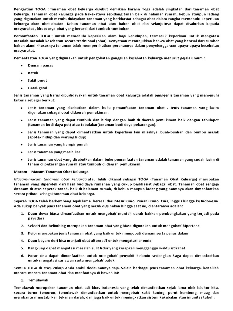 Pengertian TOGA | PDF | Kesehatan Holistik | Sains & Matematika