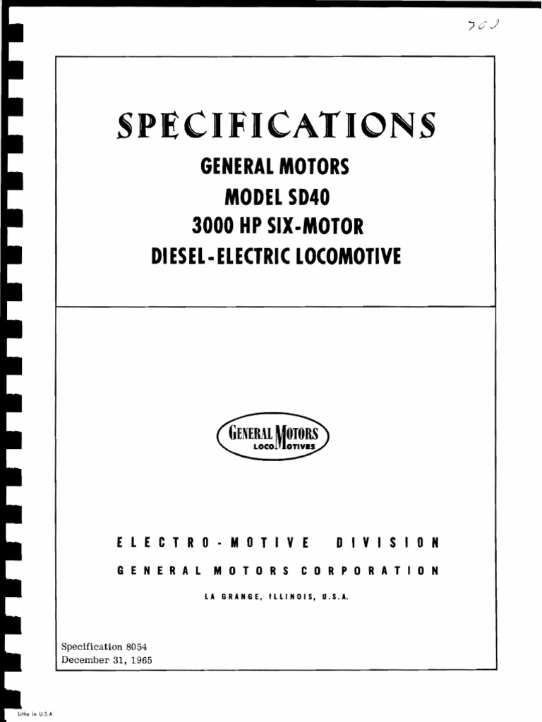 EMD SD40 Diesel-Electric Locomotive Specs | PDF | Pump | Axle
