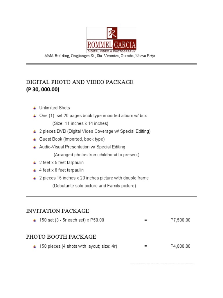Digital Photo and Video Package | PDF
