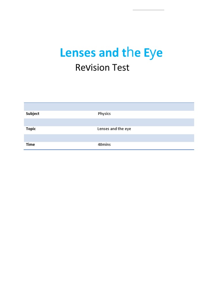 Lenses and The Eye: Revision Test | PDF | Waves | Mirror