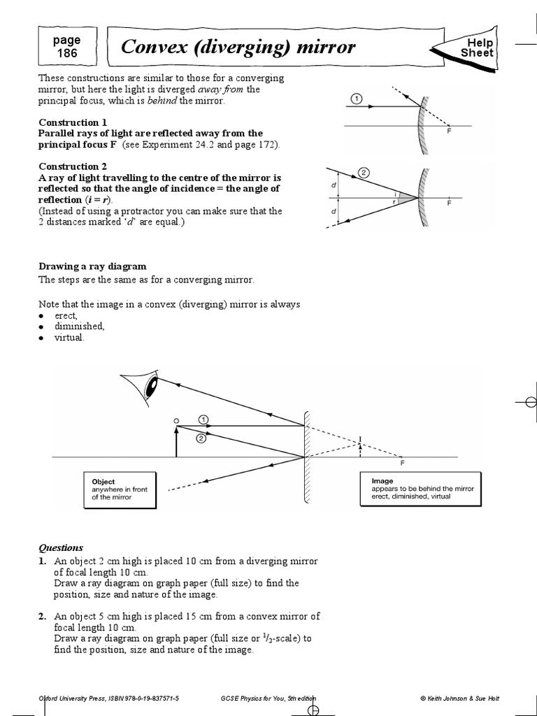 Convex (Diverging) Mirror: Help Sheet | PDF